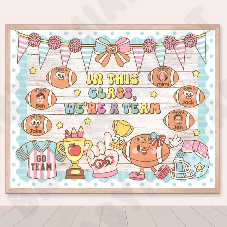 Groovy Retro Football Back to School Bulletin Board, Groovy Varsity ...