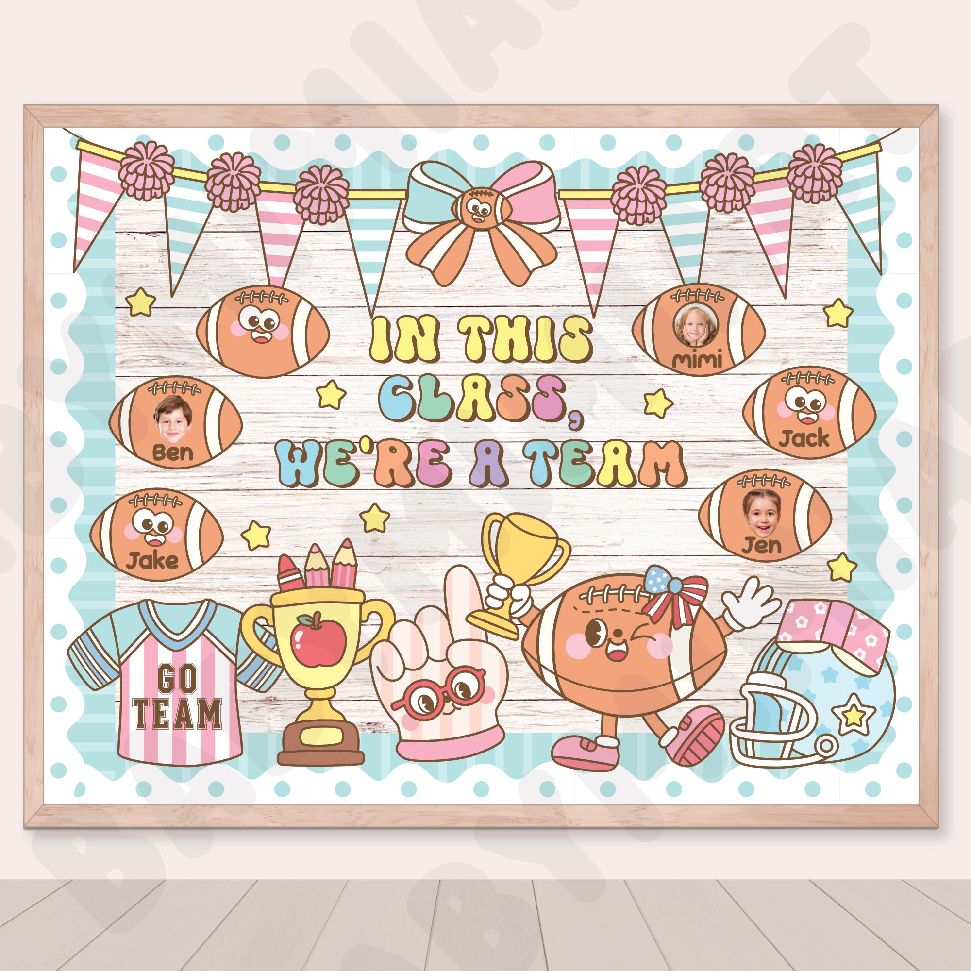 Groovy Retro Football Back to School Bulletin Board, Groovy Varsity ...