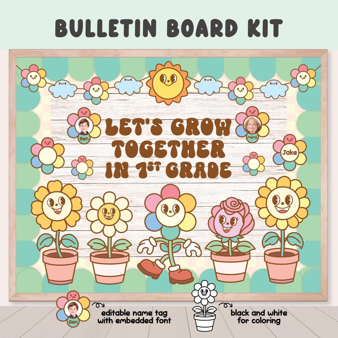 Groovy Retro School Bulletin Board Kit, Back to School Clipart, Groovy ...