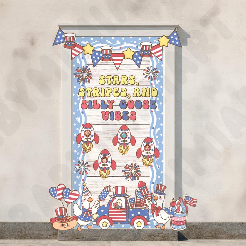 4th of July Goose Bulletin Board, Summer Patriotic Silly Goose Door ...