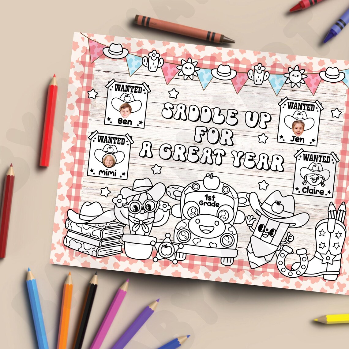 Western Groovy Retro Back to School Bulletin Board,howdy Saddle Up ...