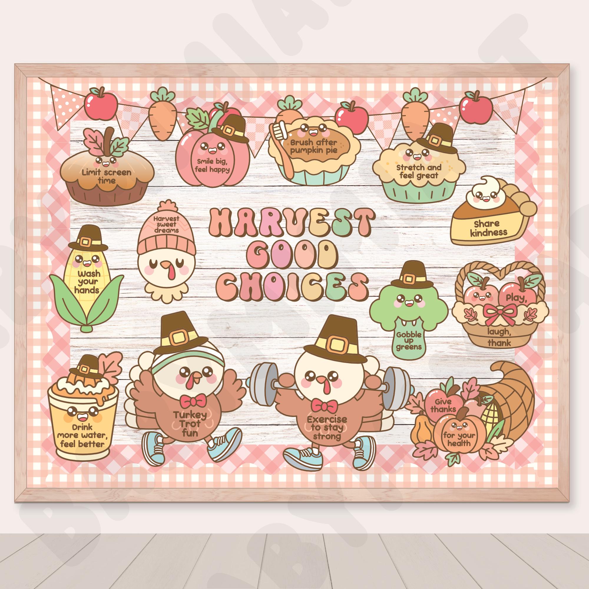 Thanksgiving Healthy Habits Bulletin Board Kit: Pastel Classroom Decor ...