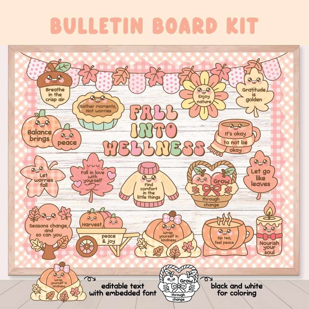 Fall Mental Health Bulletin Board Kit: Pastel Autumn Classroom Door ...