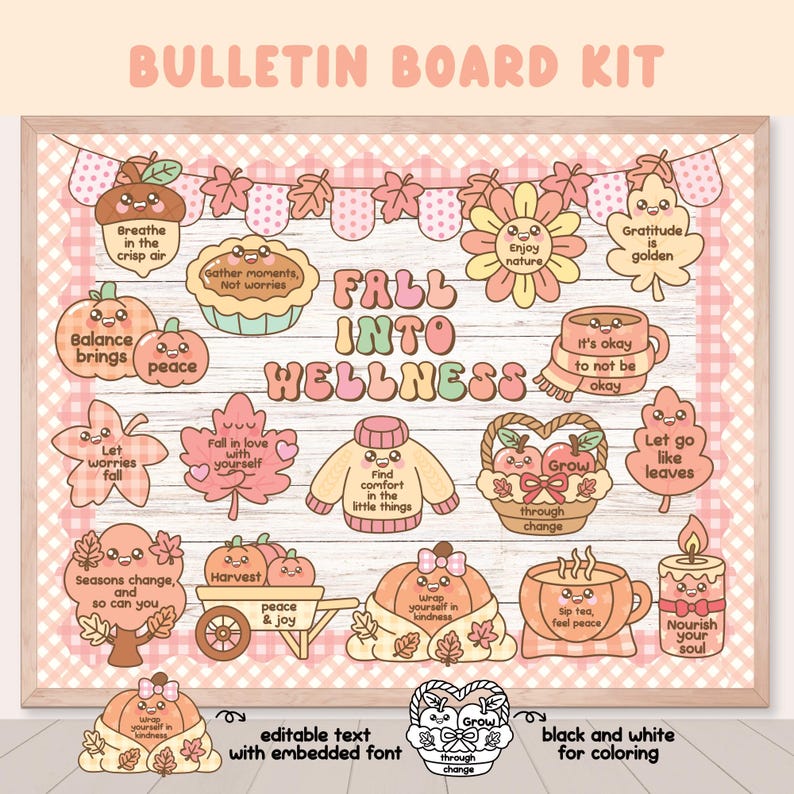 Fall Mental Health Bulletin Board Kit: Pastel Autumn Classroom Door ...