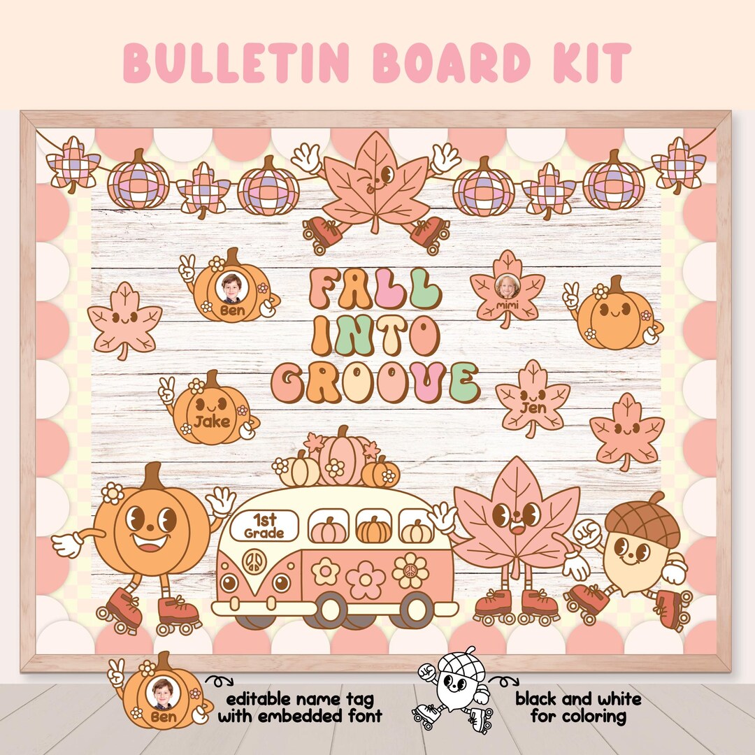 Groovy Retro Fall Autumn Bulletin Board Kit, Retro Pumpkin Clipart ...
