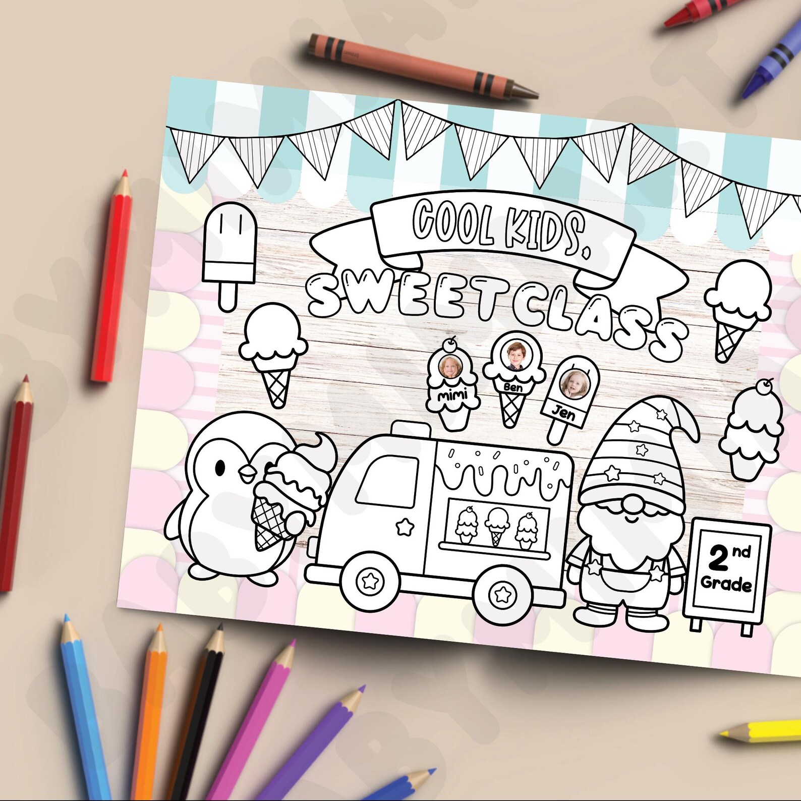 Pastel Summer Bulletin Board Kit, Kawaii Gnome Clipart, Summer Door ...