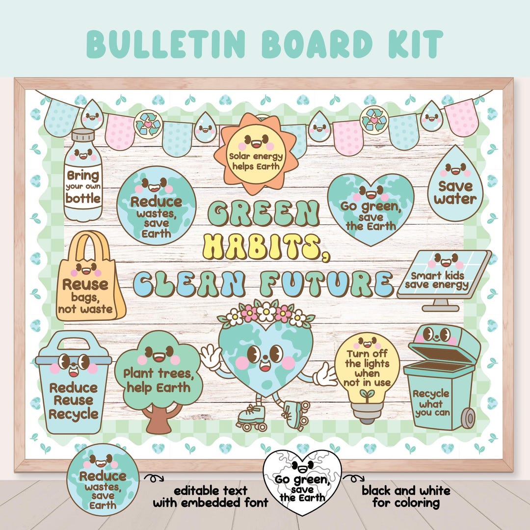 Groovy Retro Earth Day Bulletin Board, Healthy Habits, Spring April ...