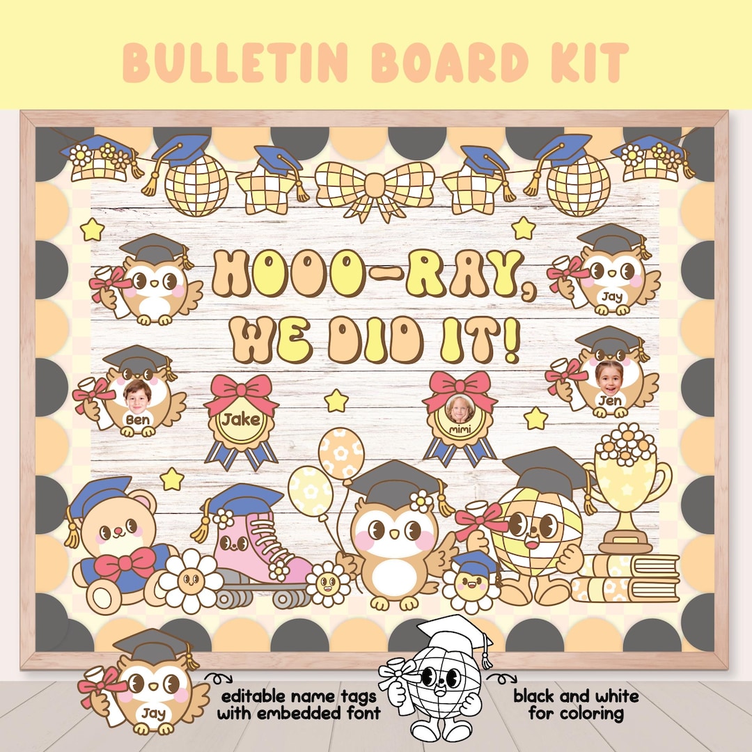 Groovy Retro Owl Graduation Bulletin Board Kit (digital Download) - Etsy