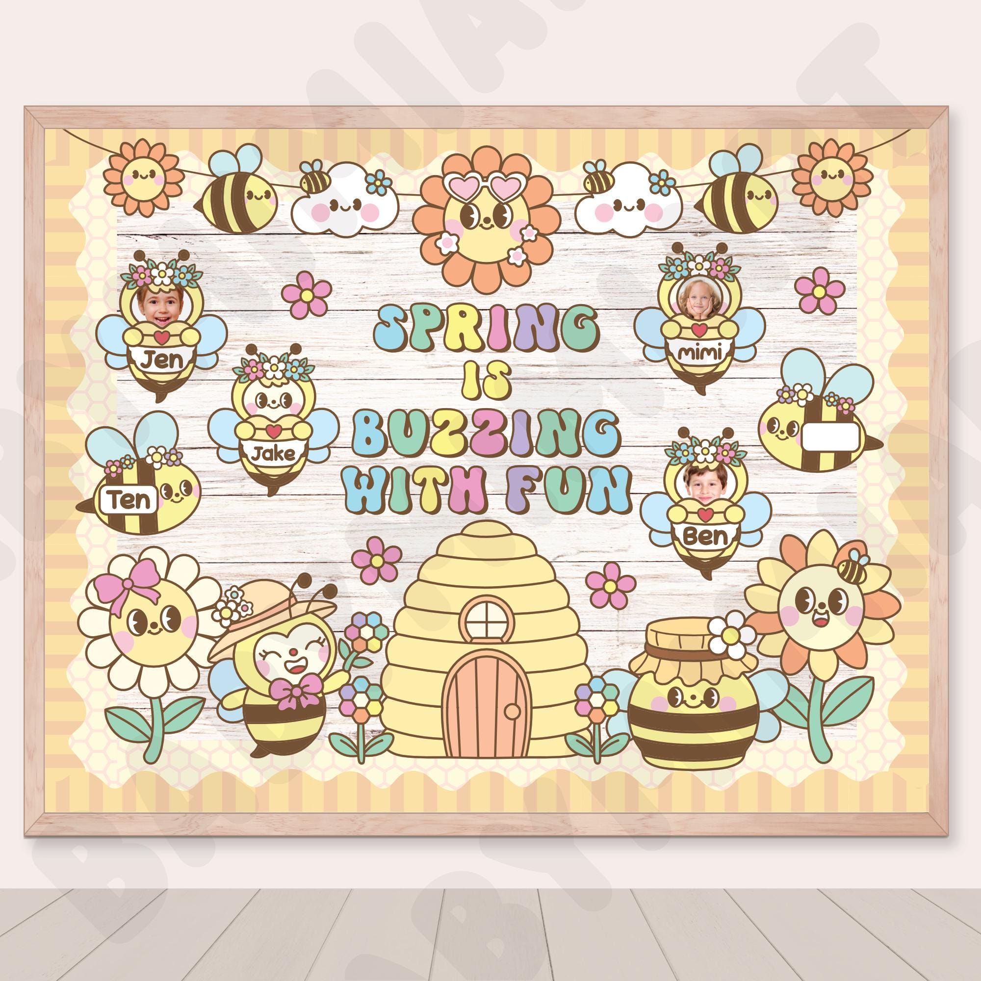 Groovy Retro Spring Bee Bulletin Board, Welcome to Our Hive, April Back ...