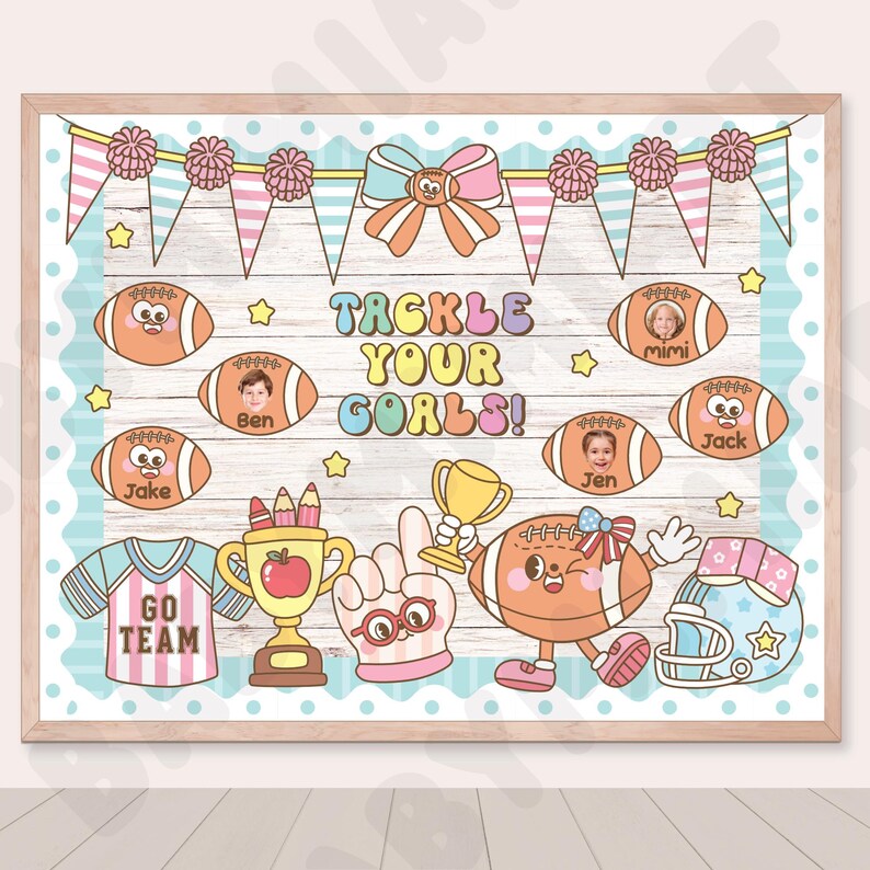 Groovy Retro Football Back to School Bulletin Board, Groovy Varsity ...