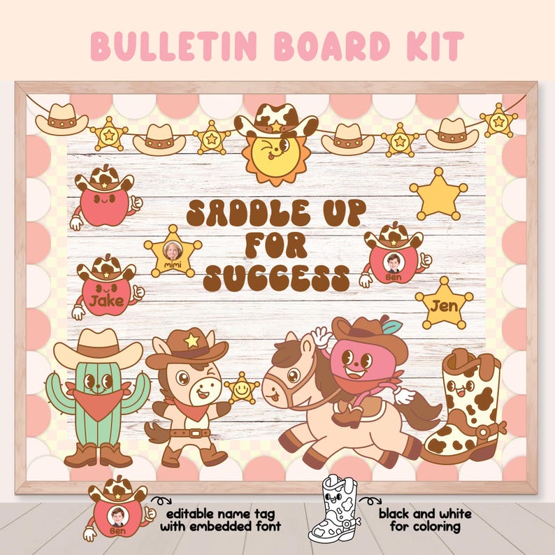 Western Groovy Retro School Bulletin Board, Howdy Saddle up for Success ...
