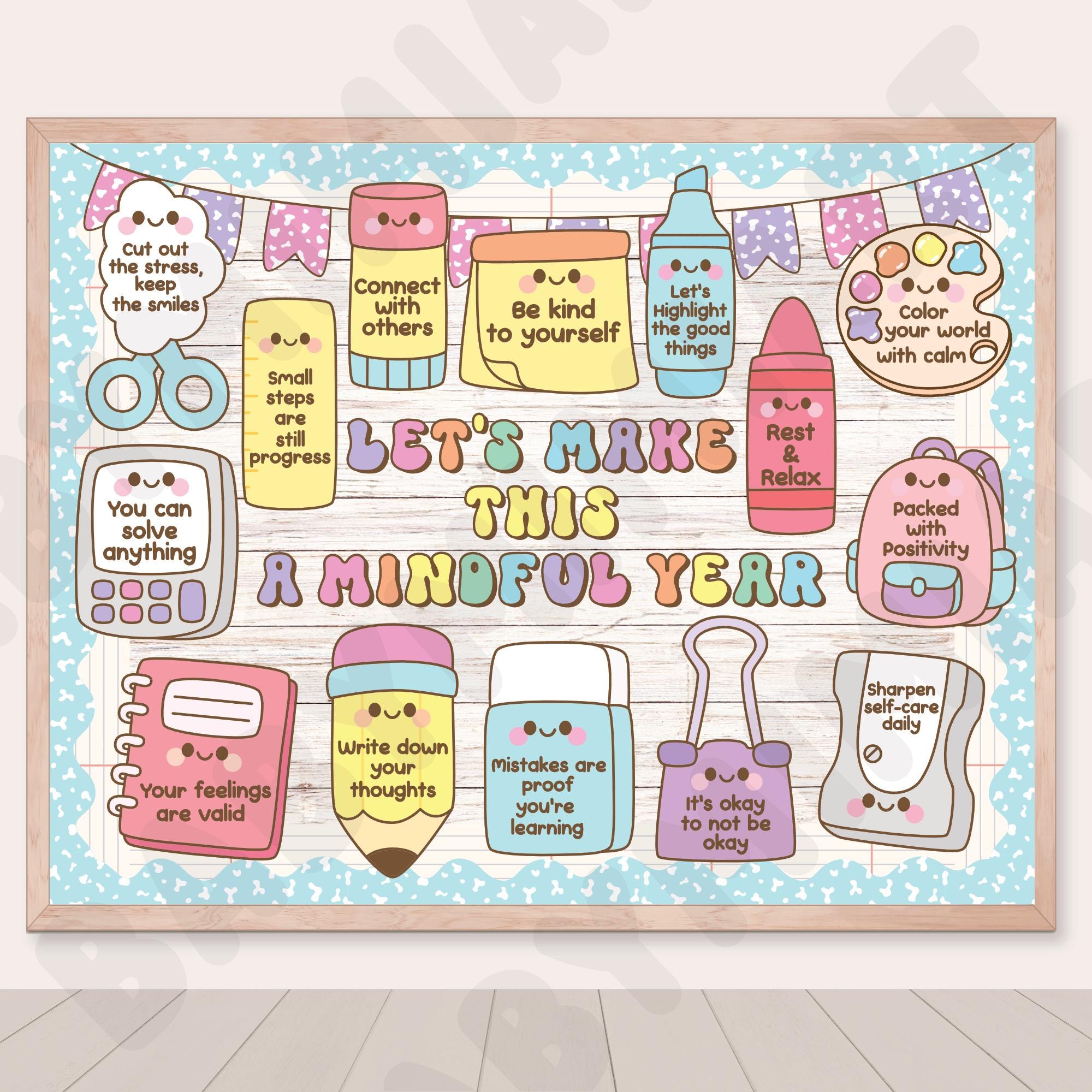 Back to School Mental Health Bulletin Board, August Wellness Door Decor ...