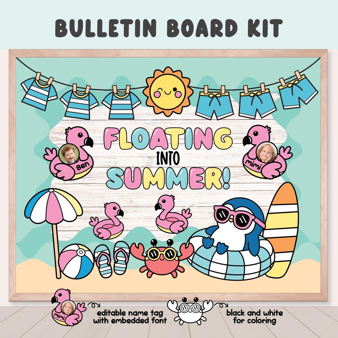 Summer Bulletin Board Kit, Ocean Beach Craft Clipart, Summer Door Decor ...