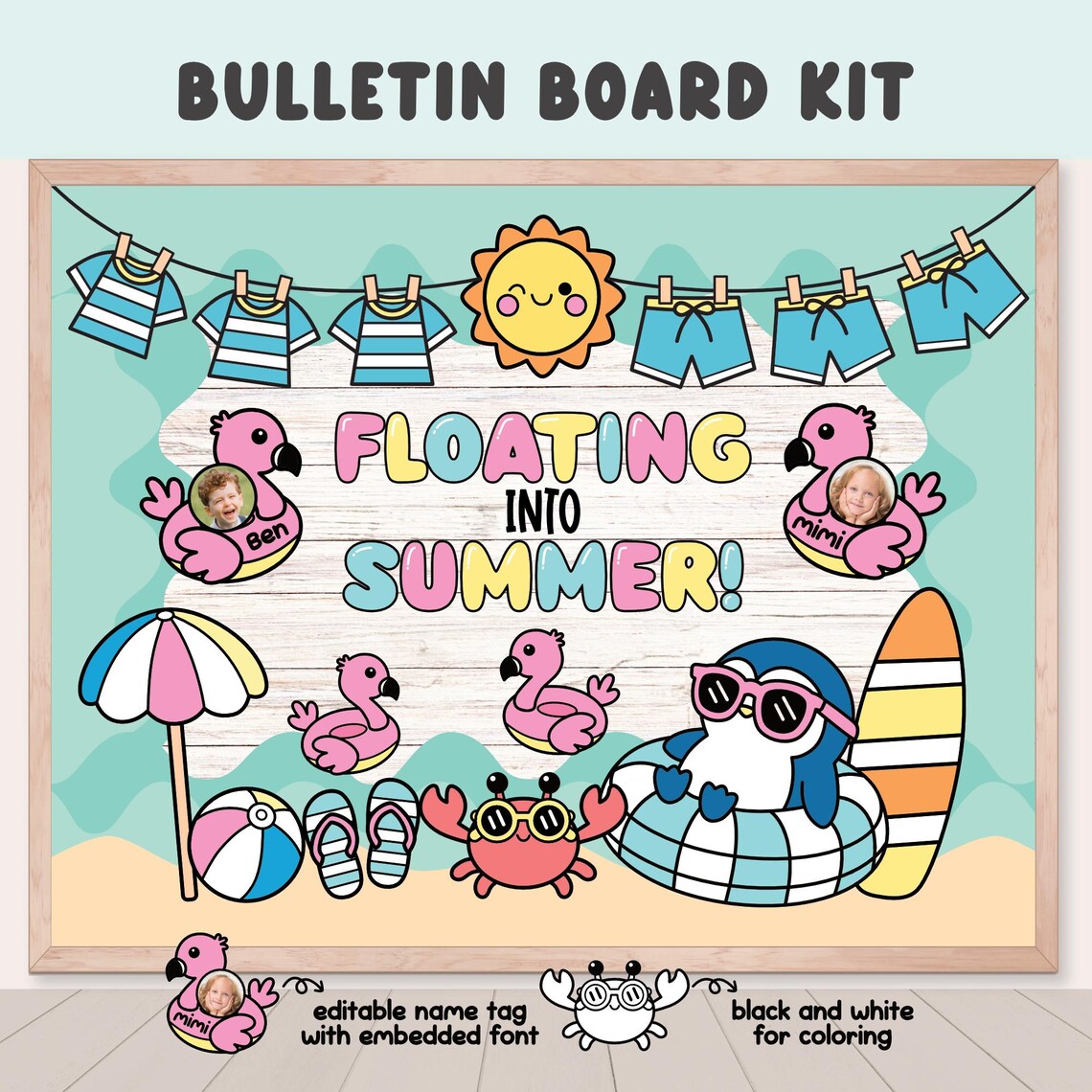 Summer Bulletin Board Kit, Ocean Beach Craft Clipart, Summer Door Decor ...