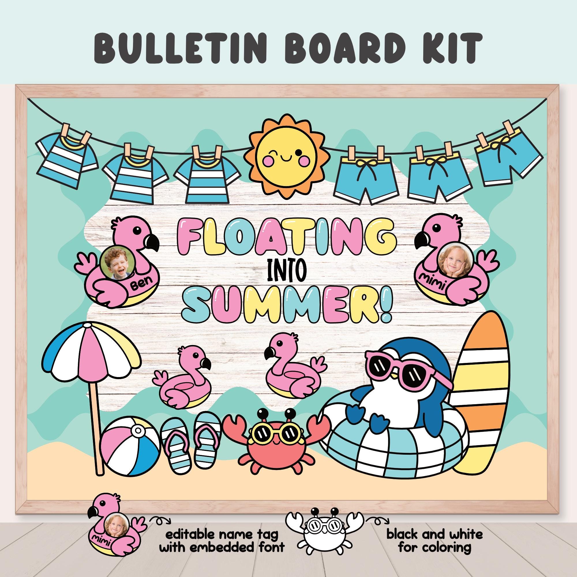 Summer Bulletin Board Kit, Ocean Beach Craft Clipart, Summer Door Decor ...
