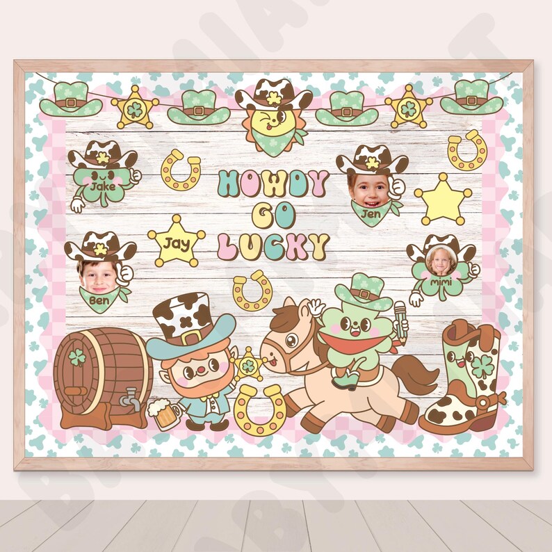 Western Groovy Retro St Patricks Day Bulletin Board, Saddle up for ...