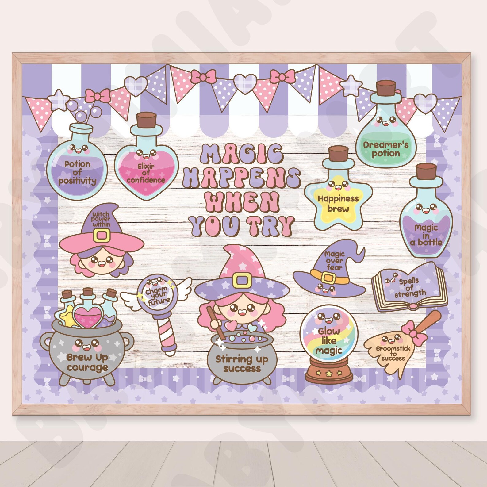Halloween Bulletin Board Kit: Pastel Witch Potion Decor (editable Text ...