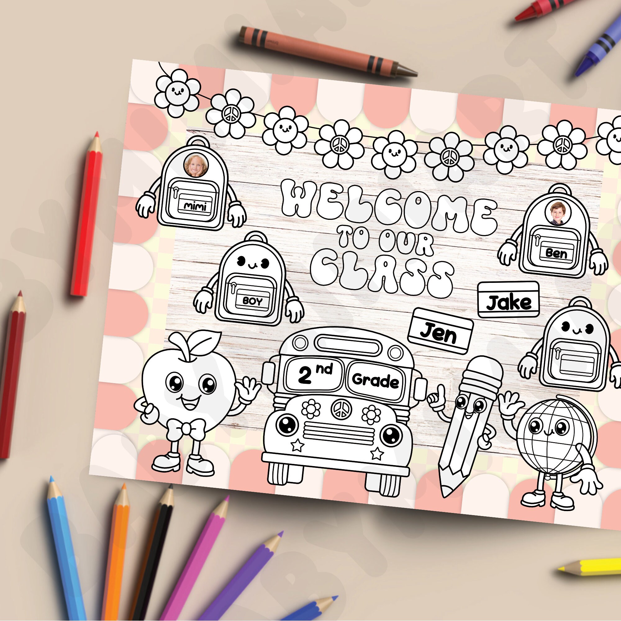 Groovy Retro School Bulletin Board Kit, Back to School Clipart, Groovy ...