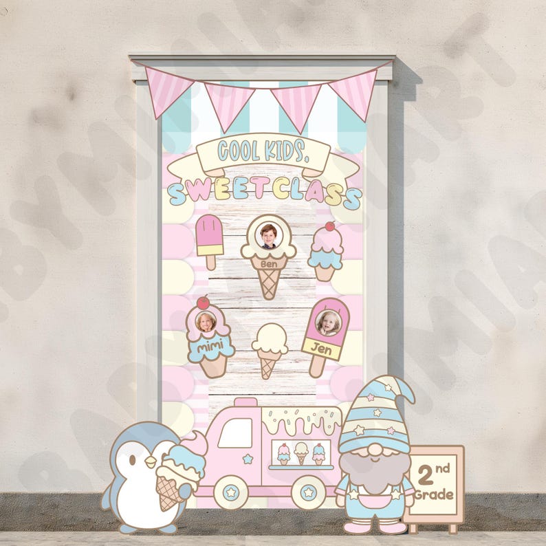 Pastel Summer Bulletin Board Kit, Kawaii Gnome Clipart, Summer Door ...