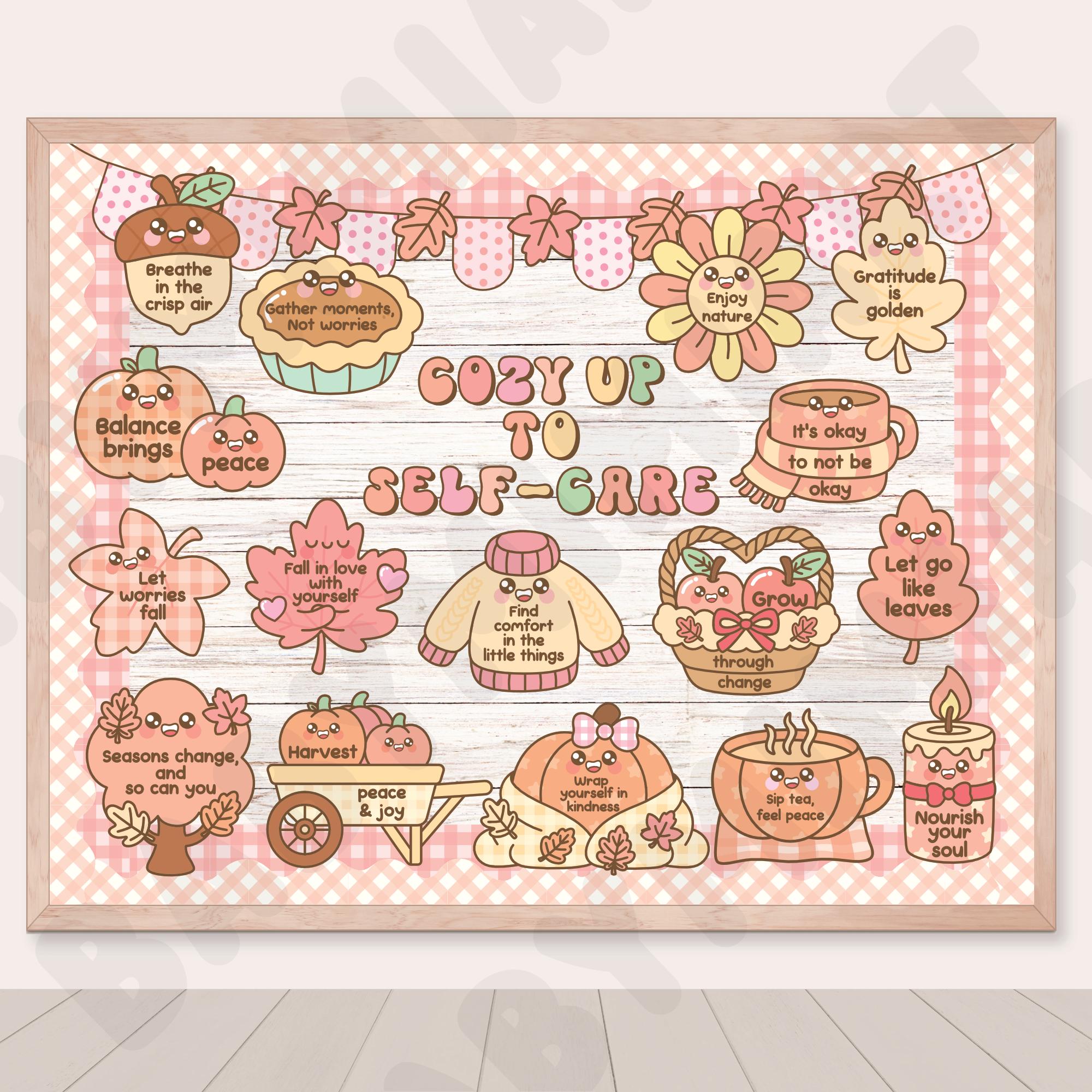 Fall Mental Health Bulletin Board Kit: Pastel Autumn Classroom Door ...