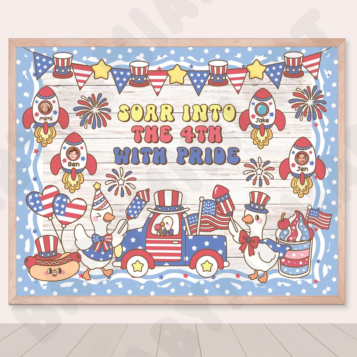 4th of July Goose Bulletin Board, Summer Patriotic Silly Goose Door ...