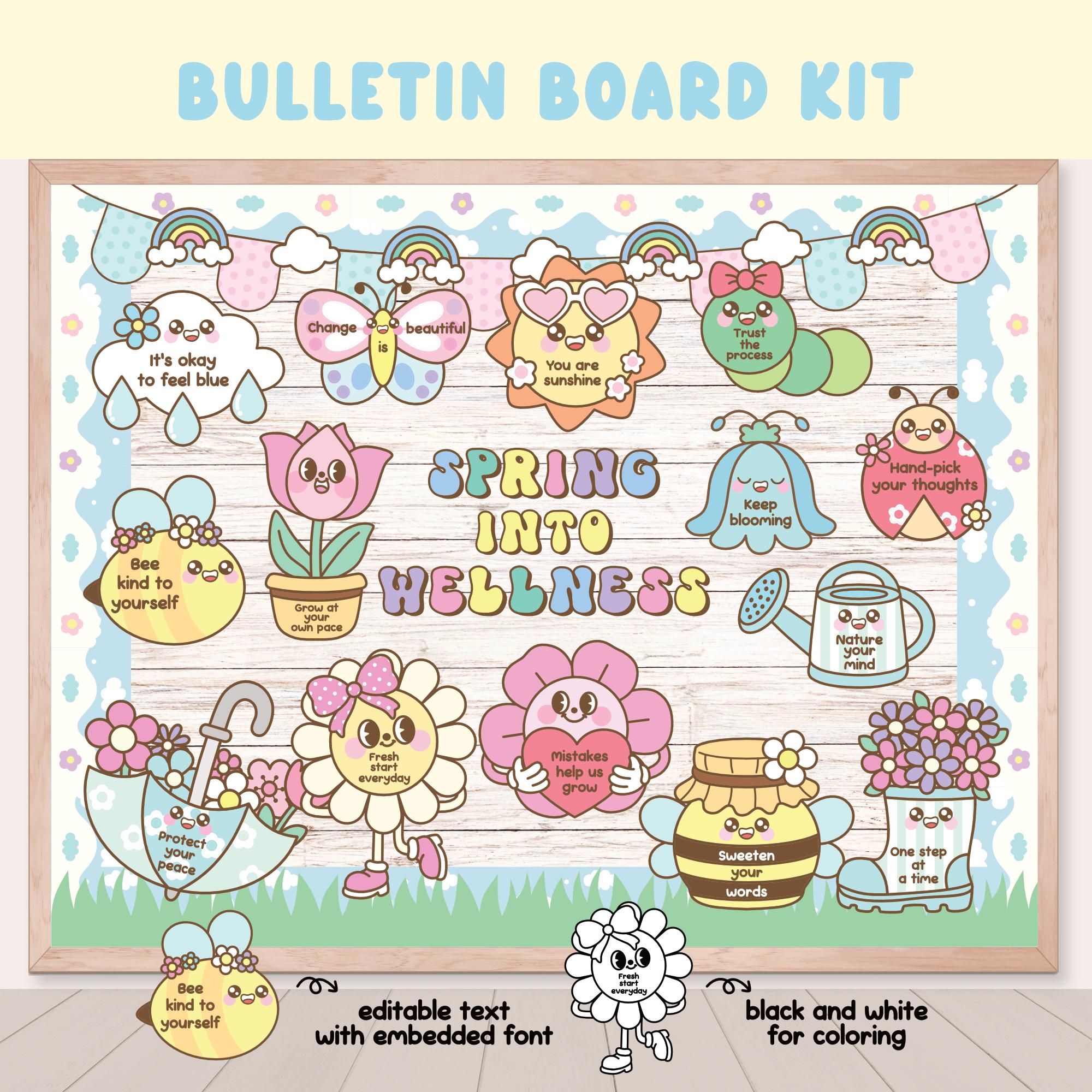 Spring Mental Health SEL Bulletin Board, April May Door Decor (editable ...