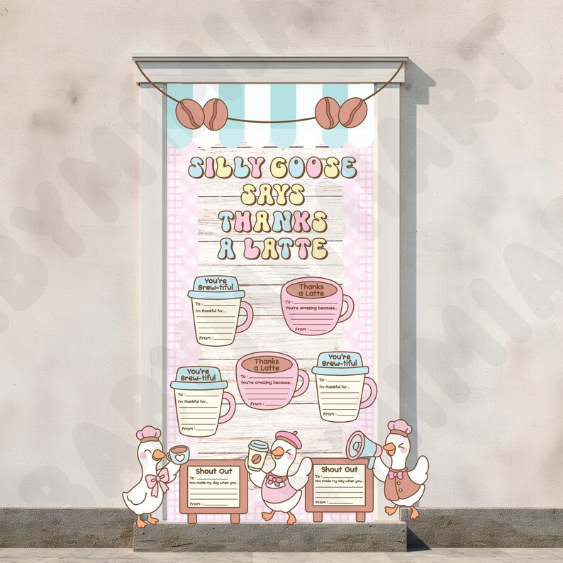 Shout Out Bulletin Board, Silly Goose Thanks a Latte, Pastel August ...