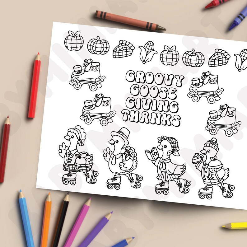 Groovy Thanksgiving Bulletin Board Kit: Retro Goose Decor (digital ...