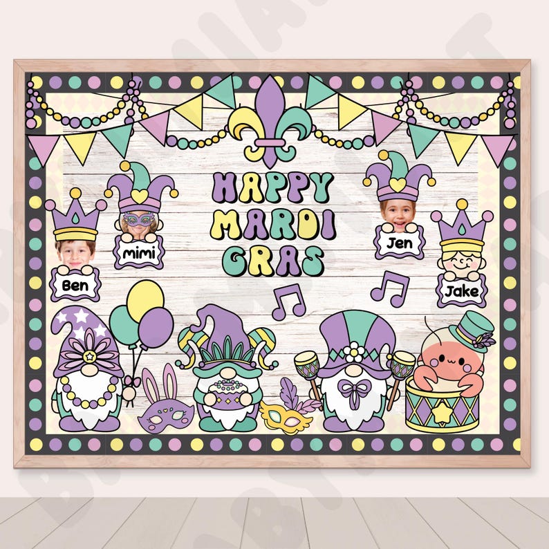 Mardi Gras Gnome Bulletin Board, Let the Good Times Roll, Spring Gnome ...
