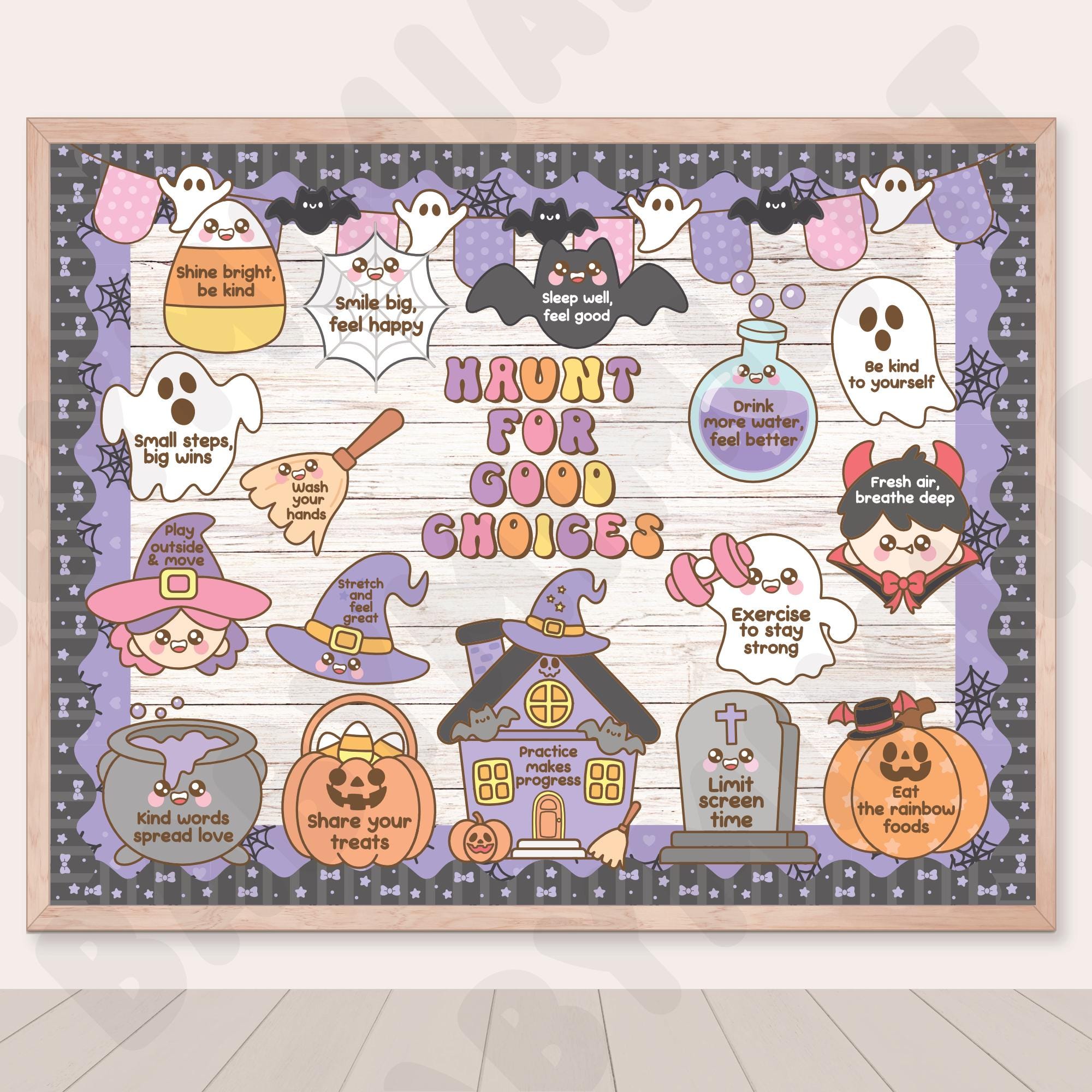 Halloween Healthy Habits Bulletin Board, Pastel Ghost October Classroom ...