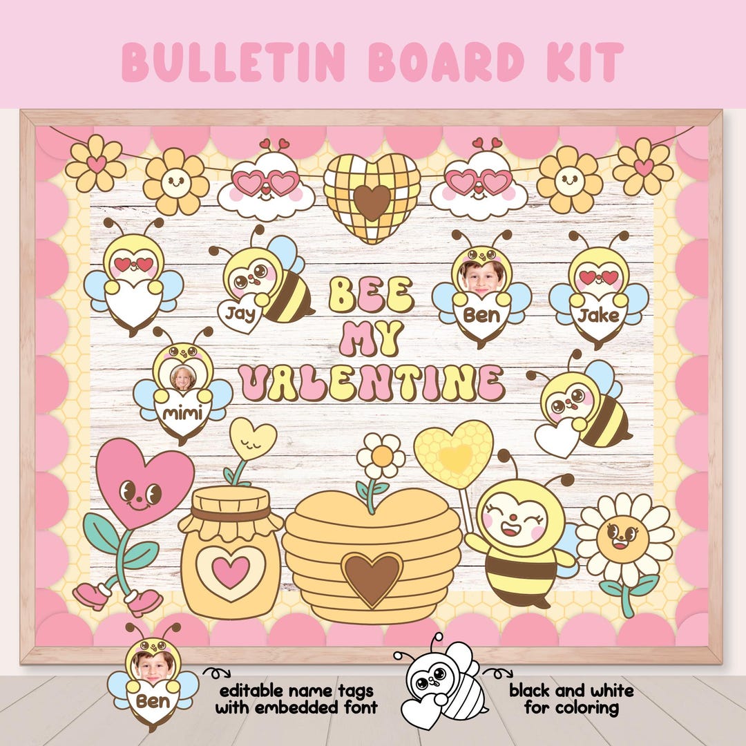 Groovy Retro Valentines Day Bee Bulletin Board, Bee Mine, Retro Love is ...