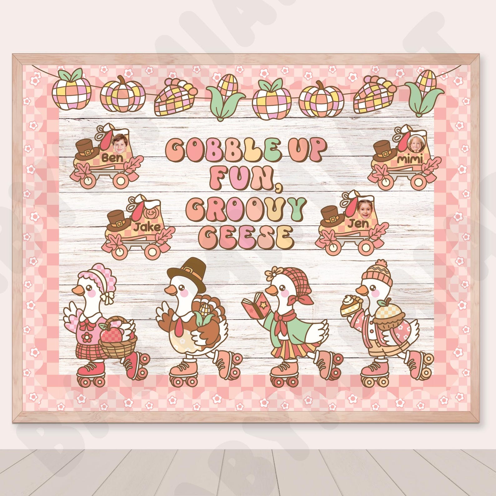 Groovy Thanksgiving Bulletin Board Kit: Retro Goose Decor (digital ...