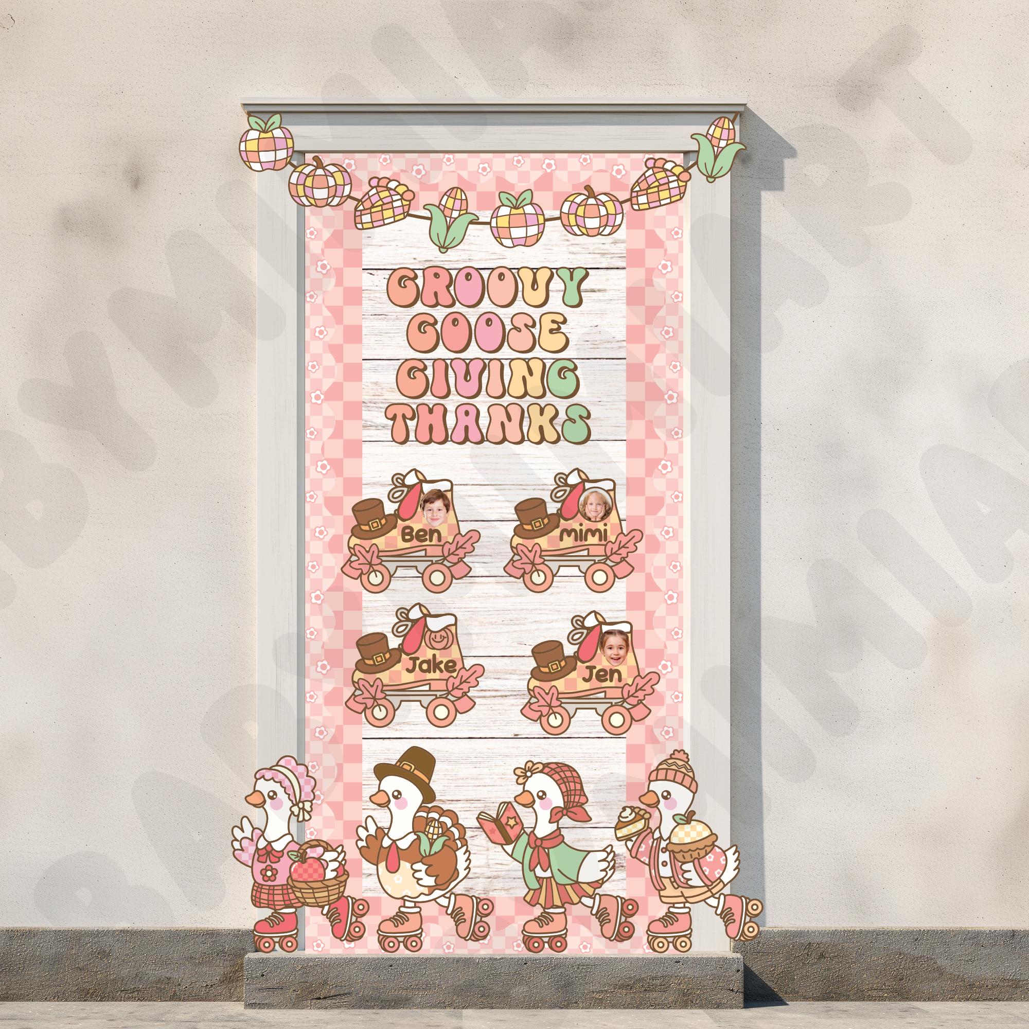 Groovy Thanksgiving Bulletin Board Kit: Retro Goose Decor (digital ...