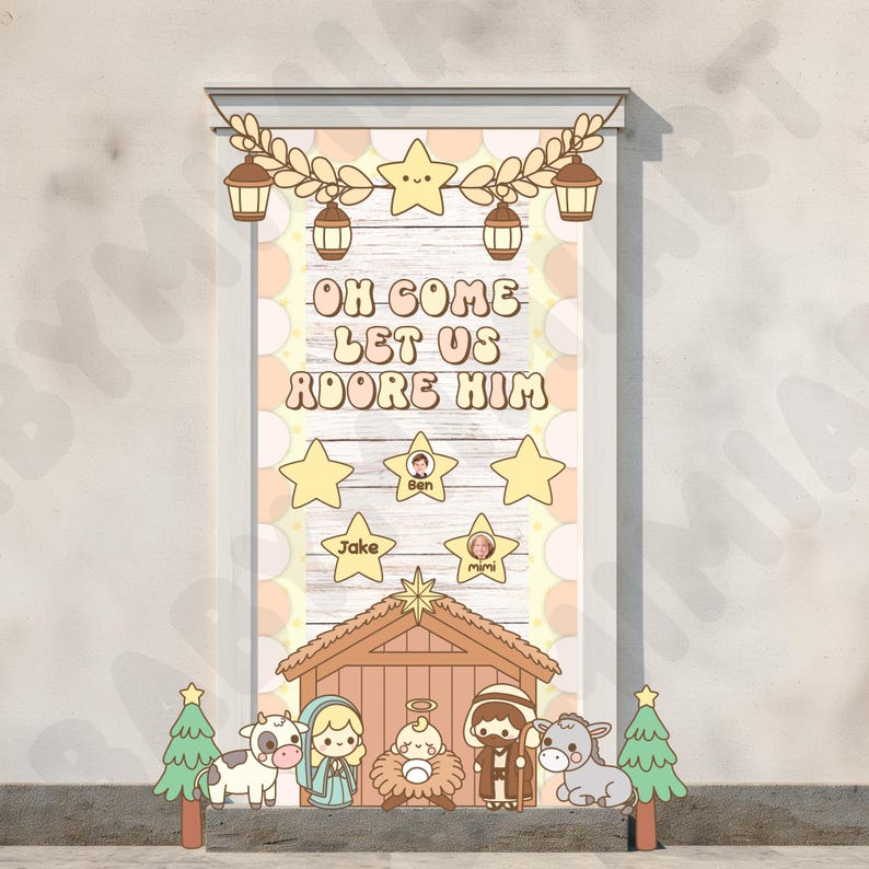 Nativity Bulletin Board, Baby Jesus Scene, Winter Christmas Door Decor ...