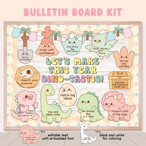 Back to School Dinosaur Bulletin Board, Motivation August Door Decor ...