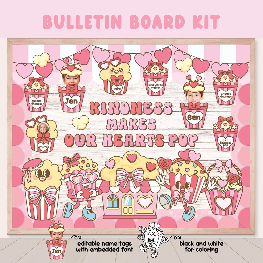 Groovy Retro Valentines Day Popcorn Kindness Bulletin Board Kit ...