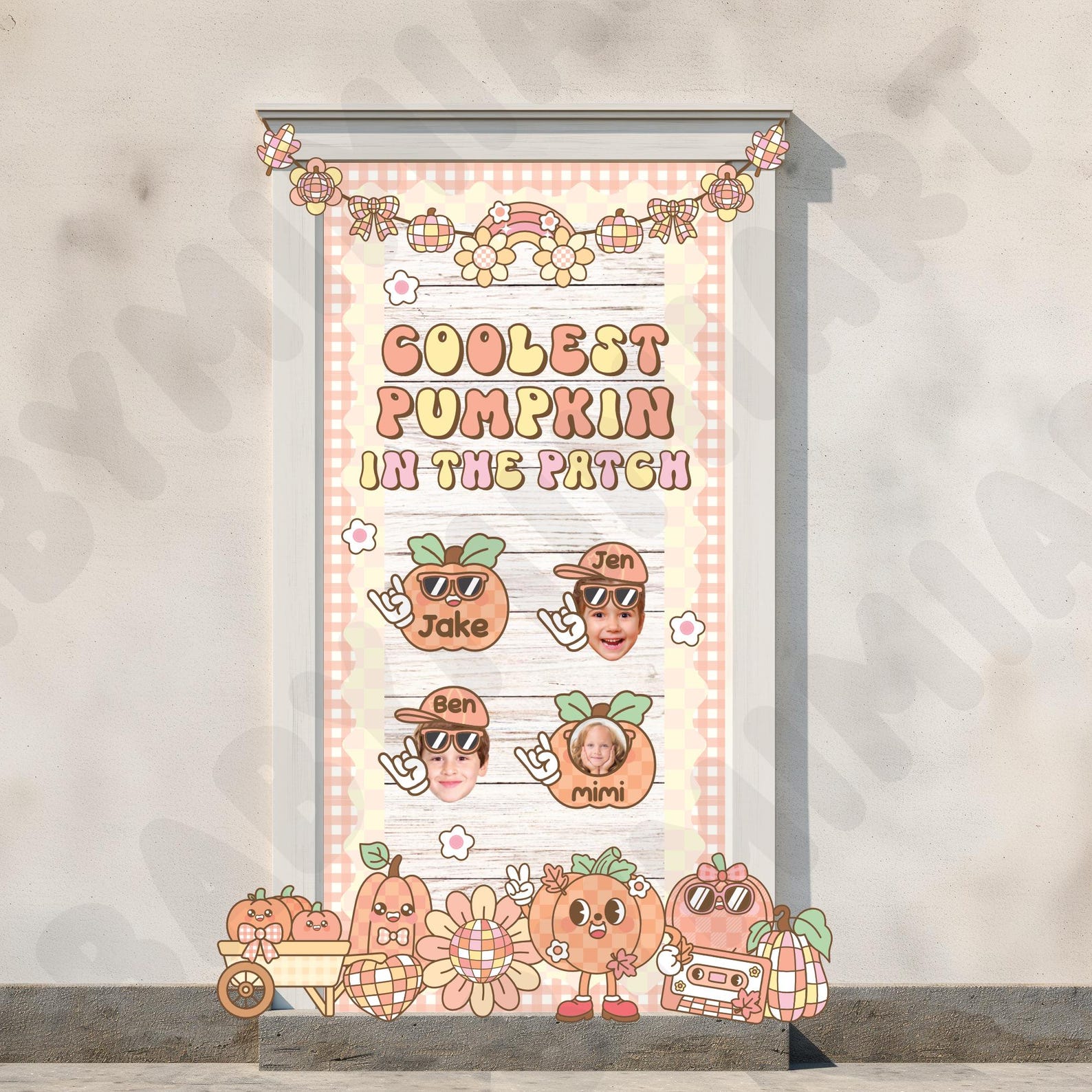 Groovy Retro Fall Bulletin Board Kit, Pumpkin Patch Door Decor ...