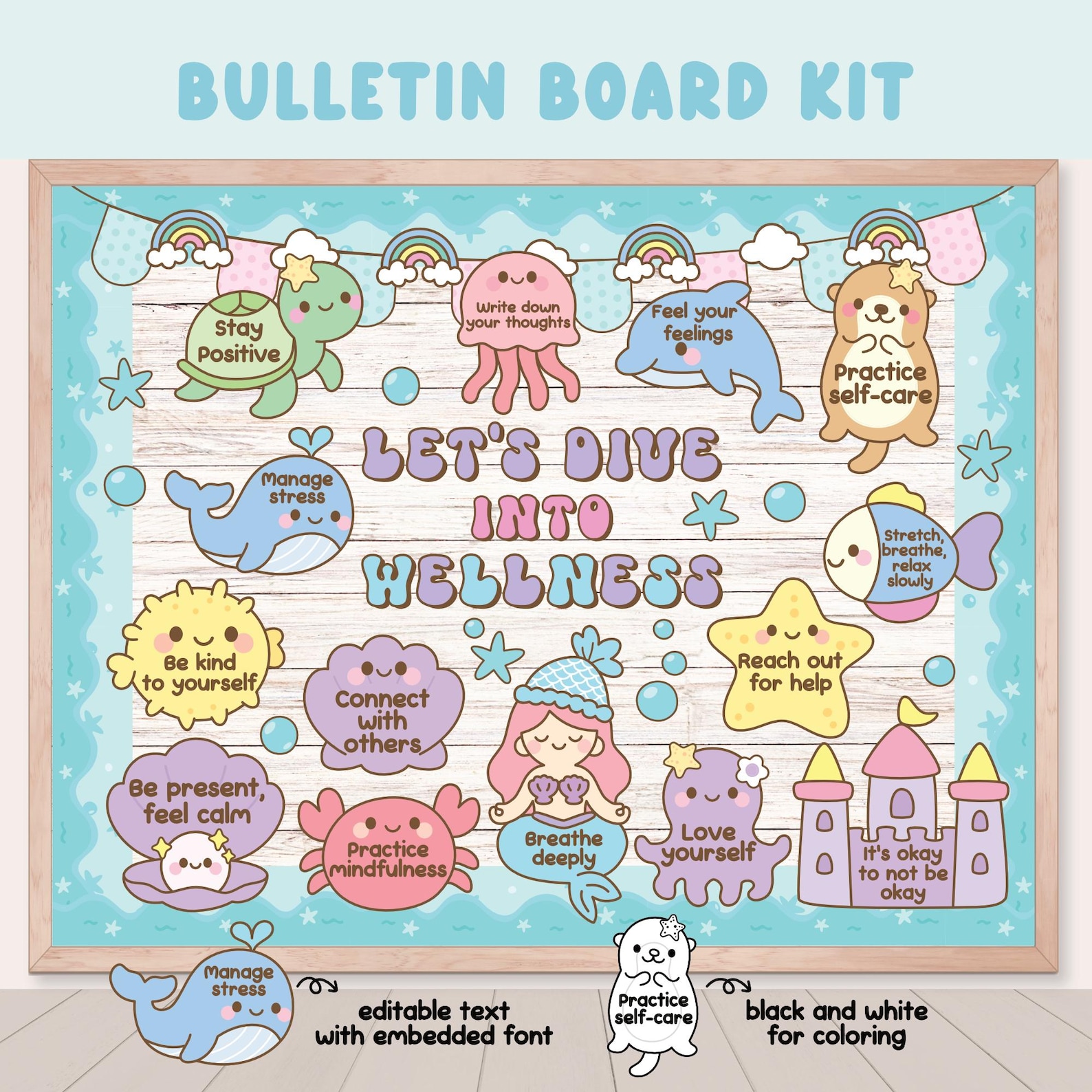 Summer Mental Health Bulletin Board, May Ocean Under the Sea Door Decor ...