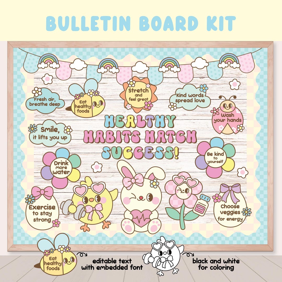 Groovy Retro Spring Easter Healthy Habits Bulletin Board, Spring April ...