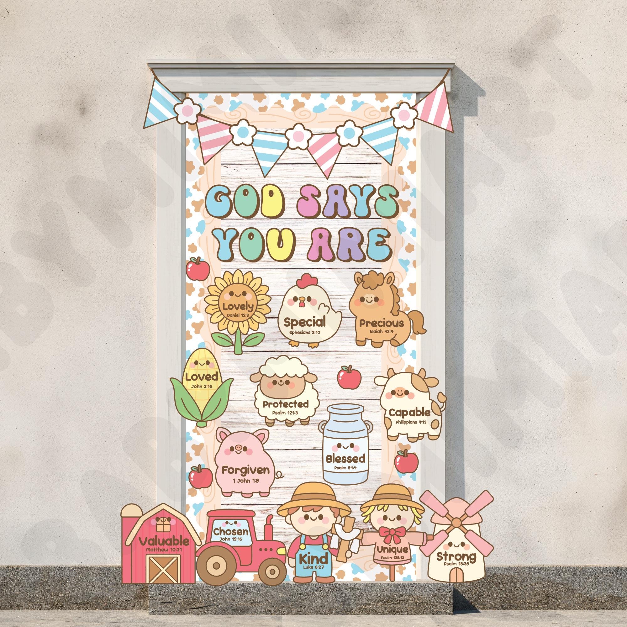 Christian Religious Back to School Farm Bulletin Board, God Says You ...