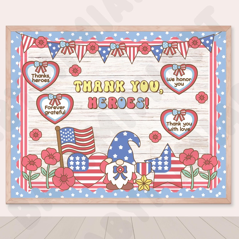 Memorial Day Gnome Bulletin Board, Summer 4th of July May Door Decor ...