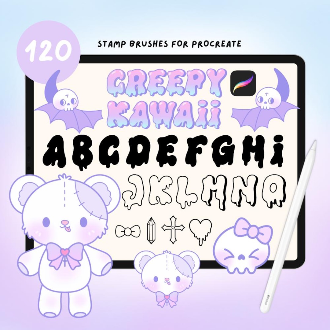 120 Creepy Kawaii Dripping Letter Procreate Stamps, Alphabet Procreate ...