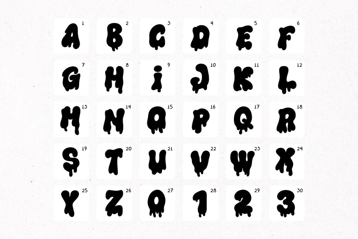 120 Creepy Kawaii Dripping Letter Procreate Stamps, Alphabet Procreate ...