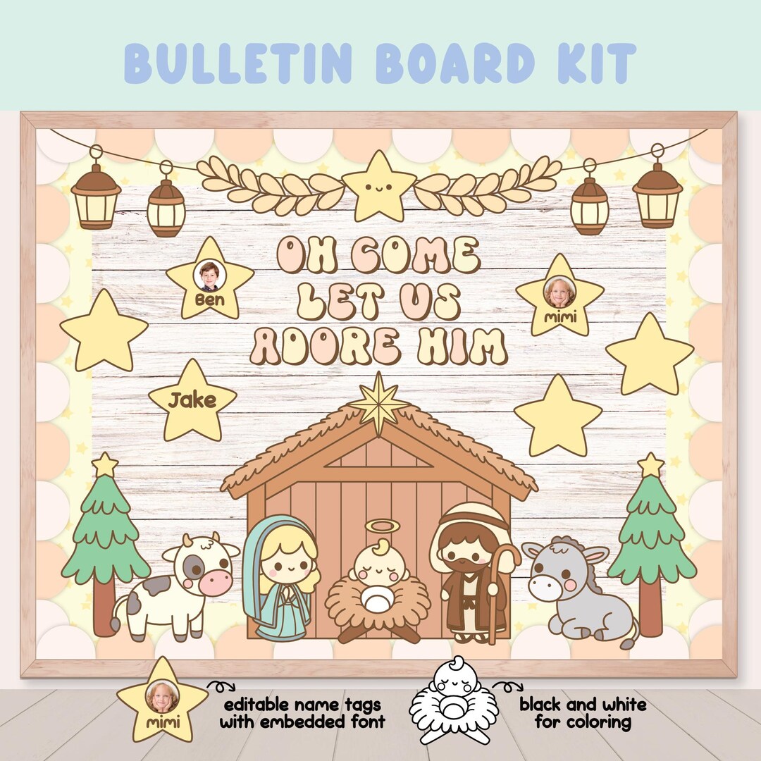 Nativity Bulletin Board, Baby Jesus Scene, Winter Christmas Door Decor ...