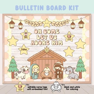 Nativity Bulletin Board, Baby Jesus Scene, Winter Christmas Door Decor ...