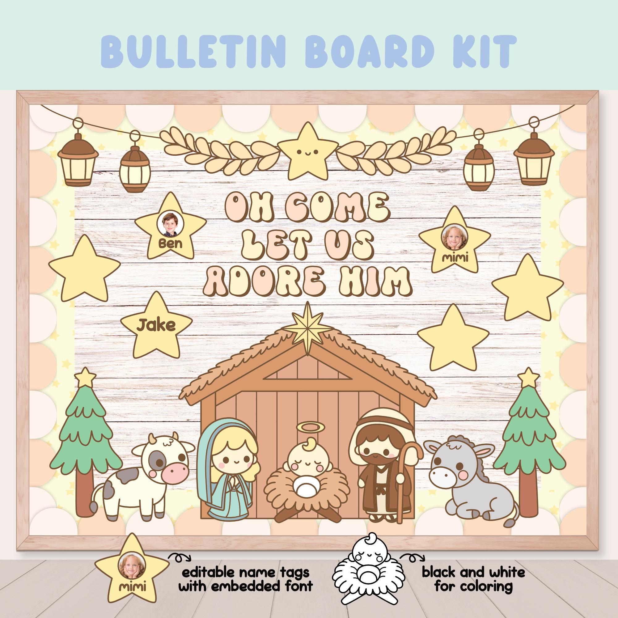 Nativity Bulletin Board, Baby Jesus Scene, Winter Christmas Door Decor ...