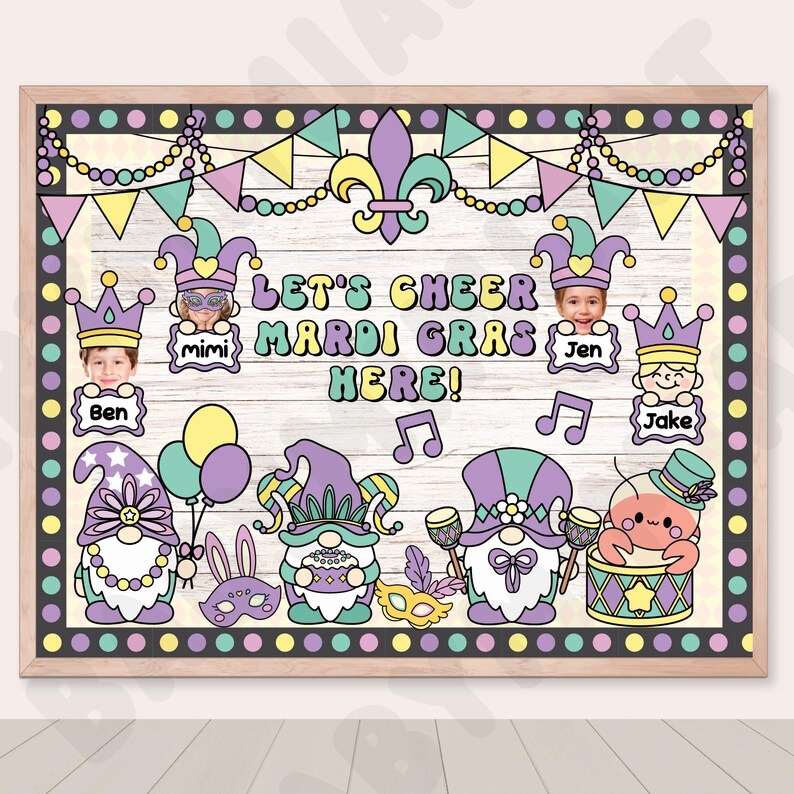 Mardi Gras Gnome Bulletin Board, Let the Good Times Roll, Spring Gnome ...