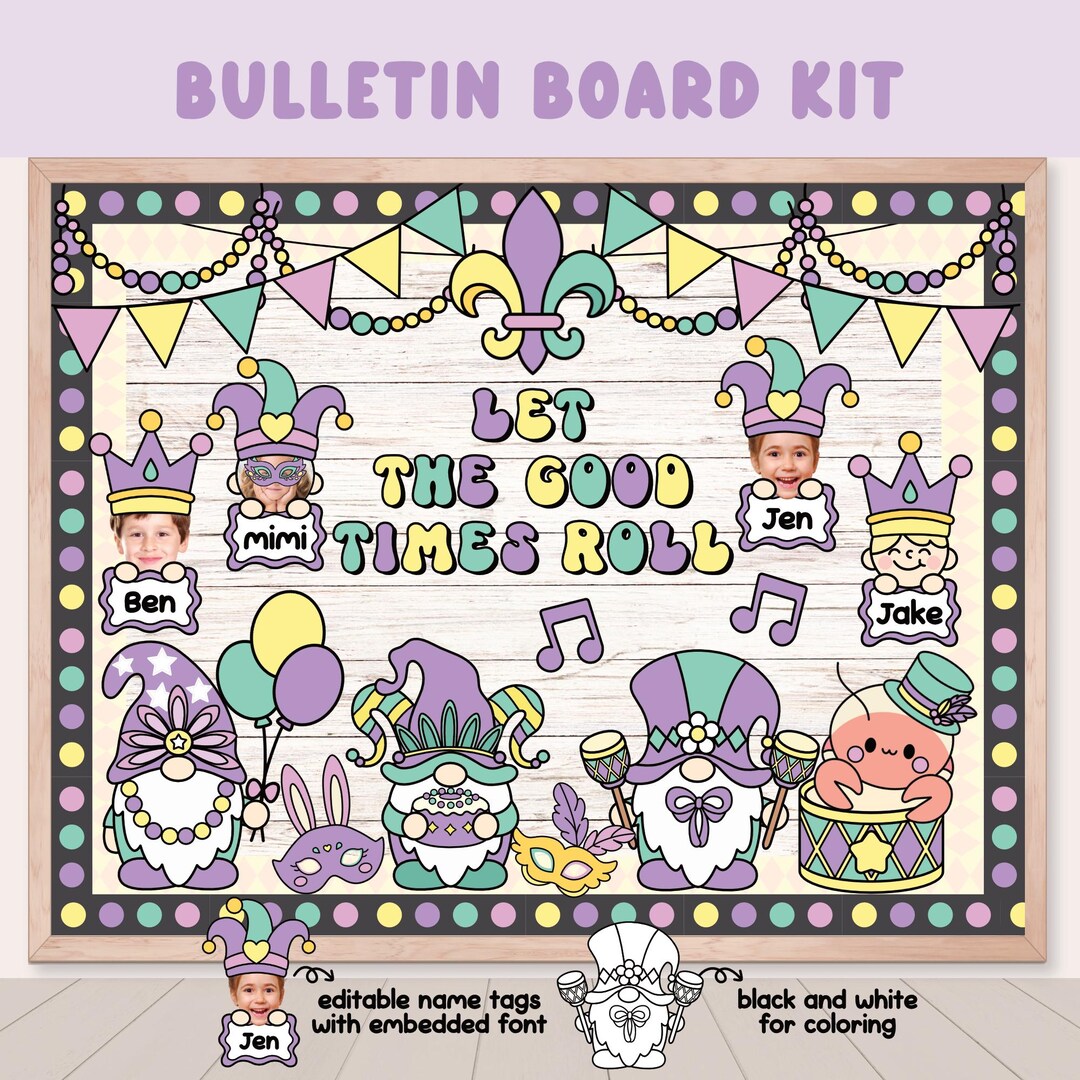 Mardi Gras Gnome Bulletin Board, Let the Good Times Roll, Spring Gnome ...