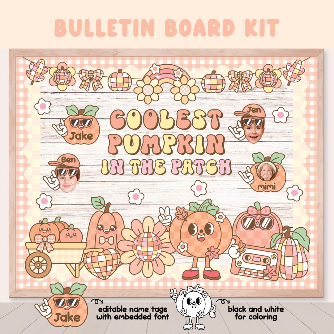 Groovy Retro Fall Bulletin Board Kit, Pumpkin Patch Door Decor ...