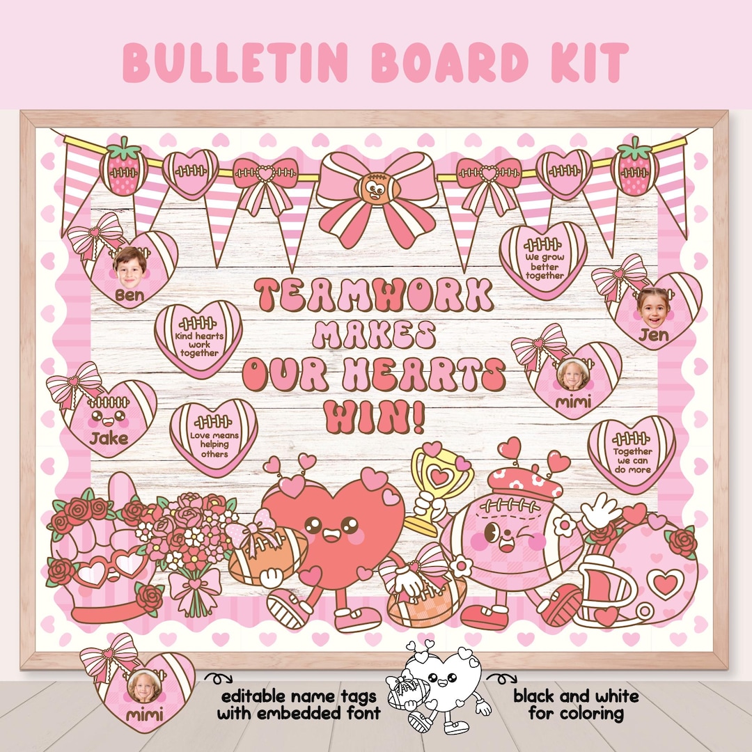 Groovy Football Teamwork Valentines Day Bulletin Board Kit: February ...